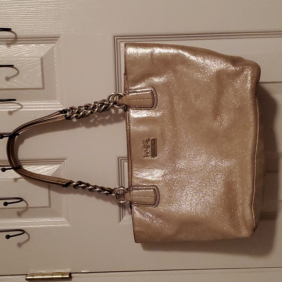 Coach | Bags | Coach Metallic Beige Shoulder Bag | Poshmark